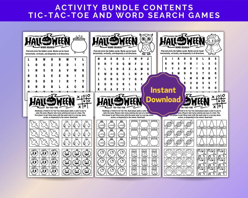 Printable Kids Halloween Activity Bundle, Kids Coloring Pages, Word ...
