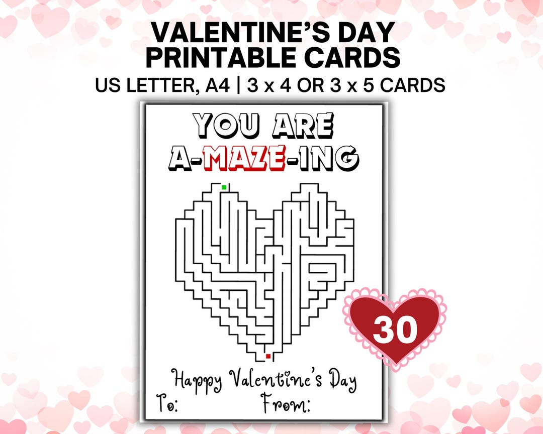 Valentine Maze Puzzle Cards: Classroom Exchange Favors (PDF Download ...