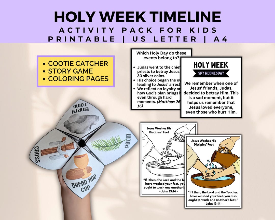 Printable Holy Week Activities for Kids: Cootie Catcher, Bible Story ...