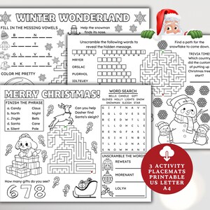 Printable Christmas Placemat for School, Home and Parties, Christmas ...