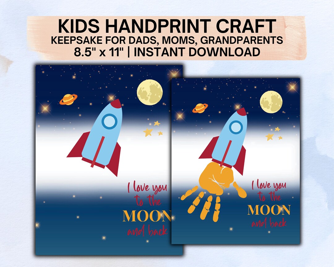 Love You to the Moon Kids Handprint Gift for Father's Day, Mother's Day ...