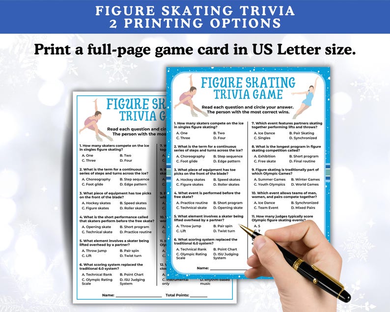 Figure Skating Trivia Game | Printable Activity for Classroom, Family ...
