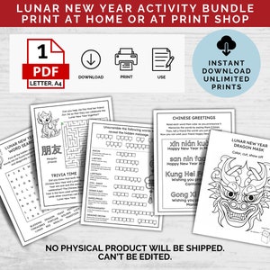 Lunar New Year Printable Activity Bundle, Chinese New Year Coloring ...