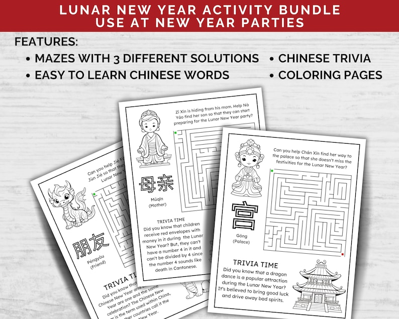 Lunar New Year Printable Activity Bundle, Chinese New Year Coloring ...