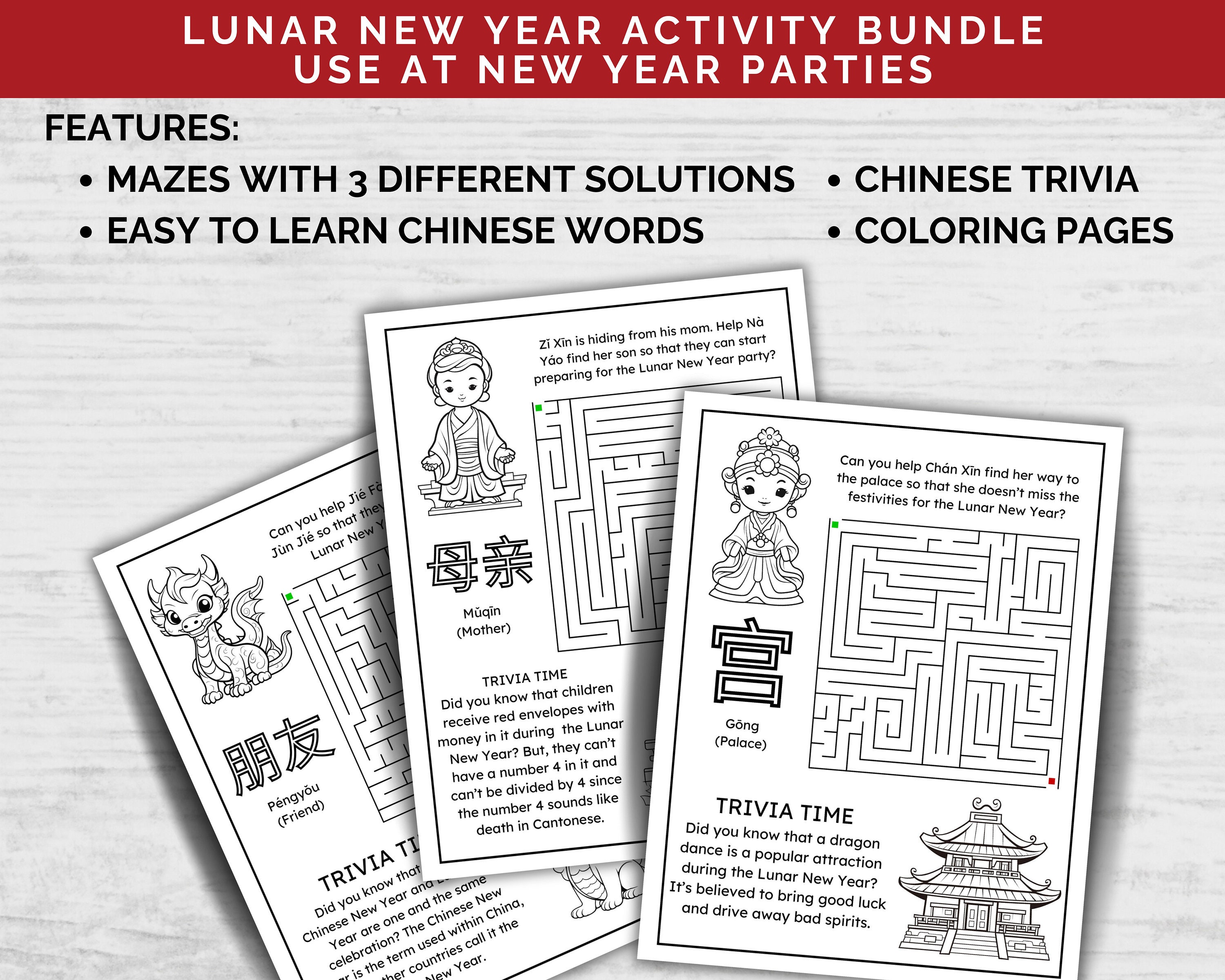 Lunar New Year Printable Activity Bundle, Chinese New Year Coloring ...