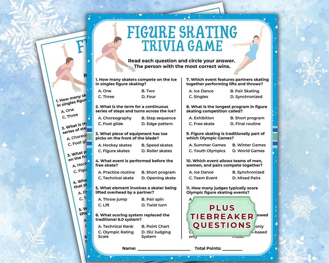 Figure Skating Trivia Game | Printable Activity for Classroom, Family ...