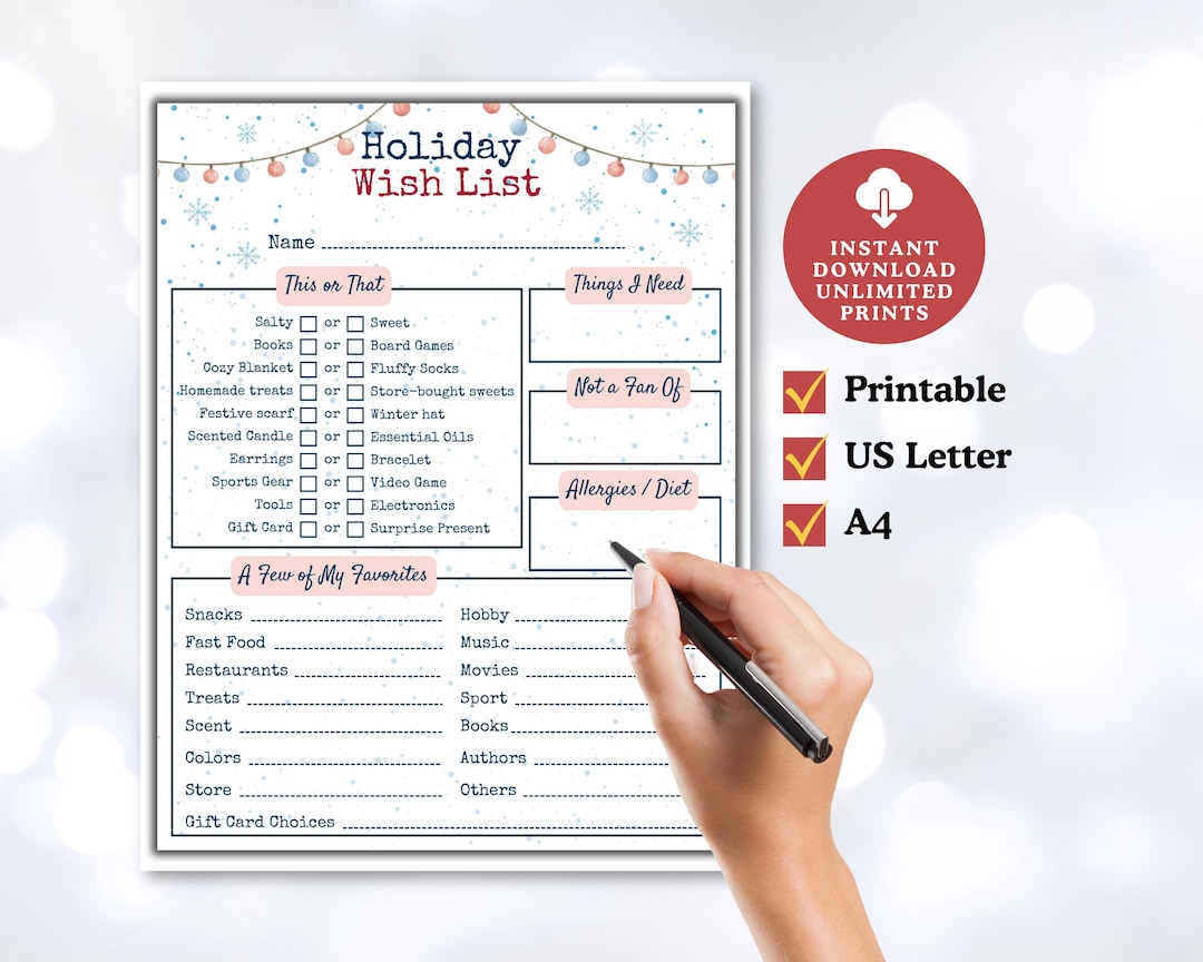 Holiday Gift Questionnaire, Printable Family Holiday Wish List ...