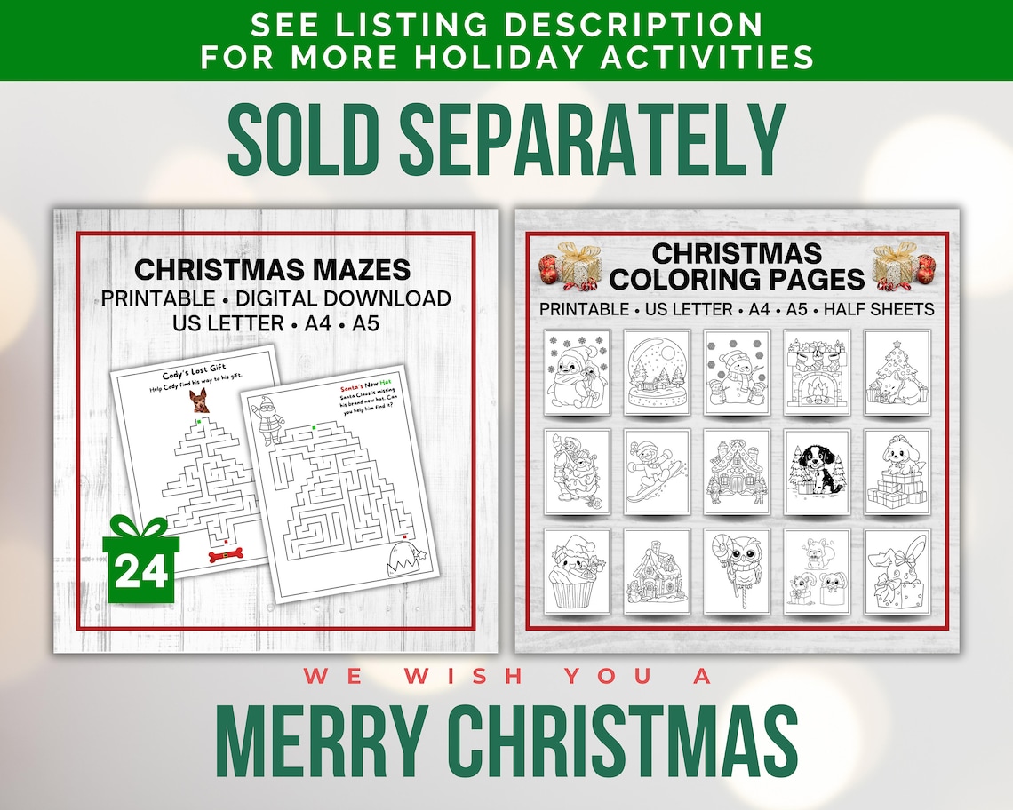 Printable Christmas Placemat for School, Home and Parties, Christmas ...