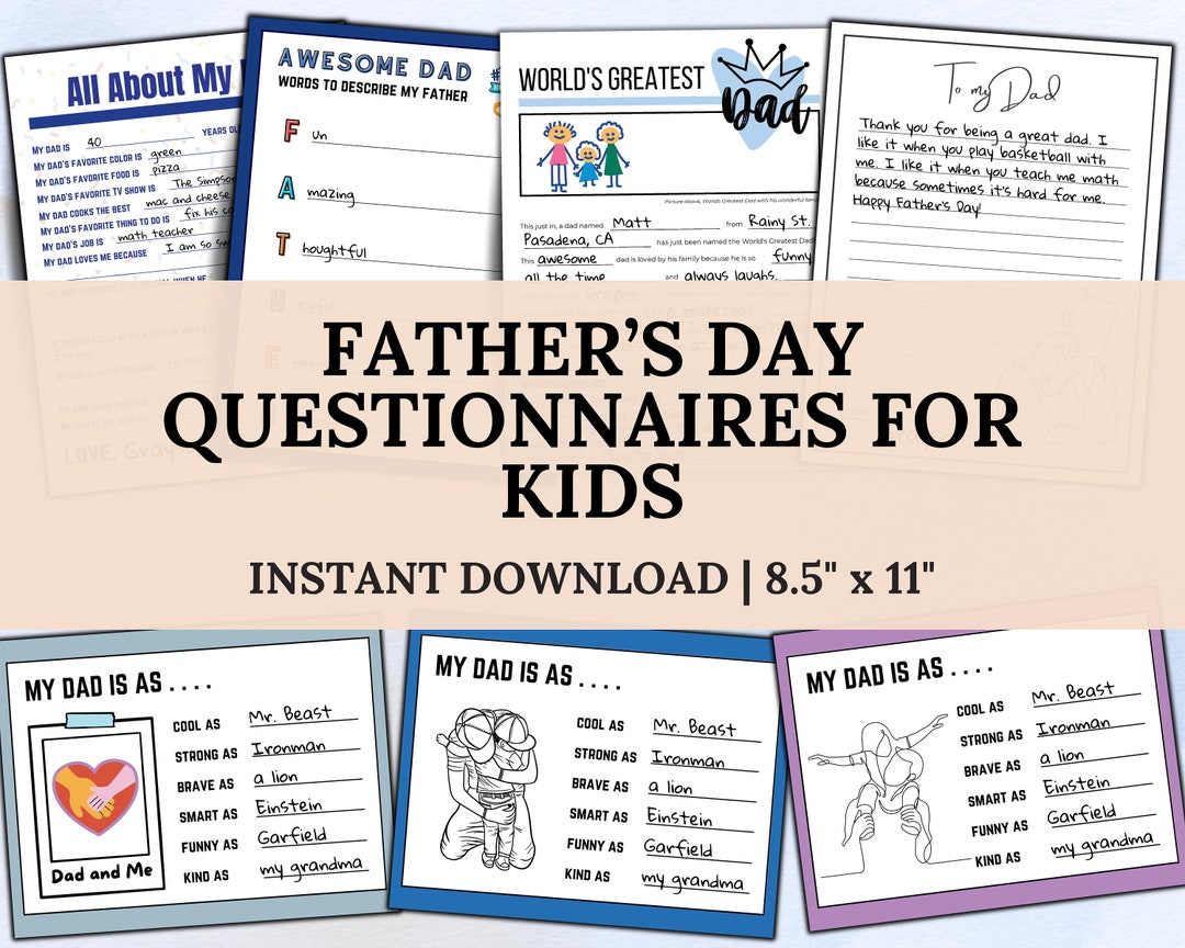 Printable Fathers Day Questionnaires, All About My Dad, Fill in the ...