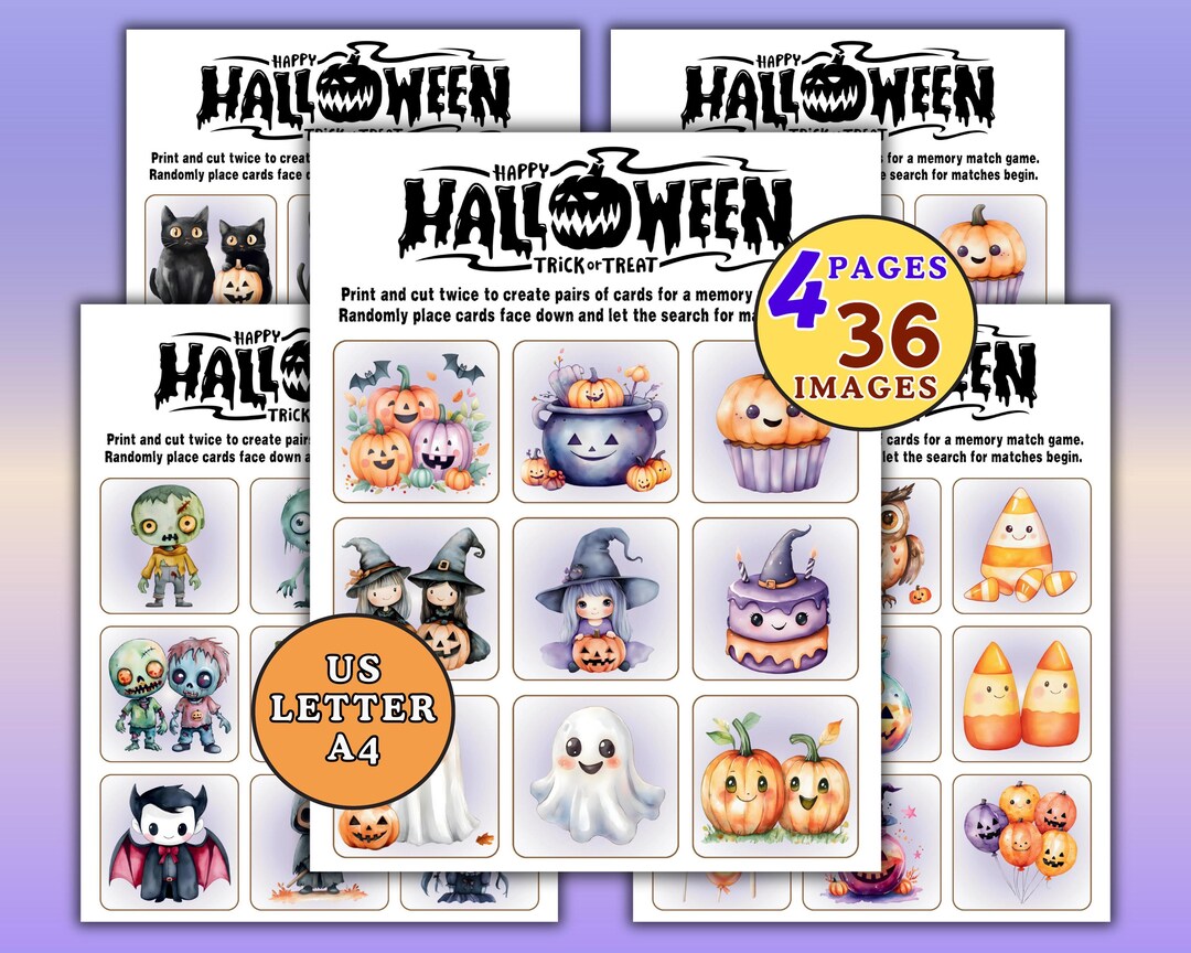 Halloween Memory Match Cards, Kids Printable Game, Spooky Classroom ...