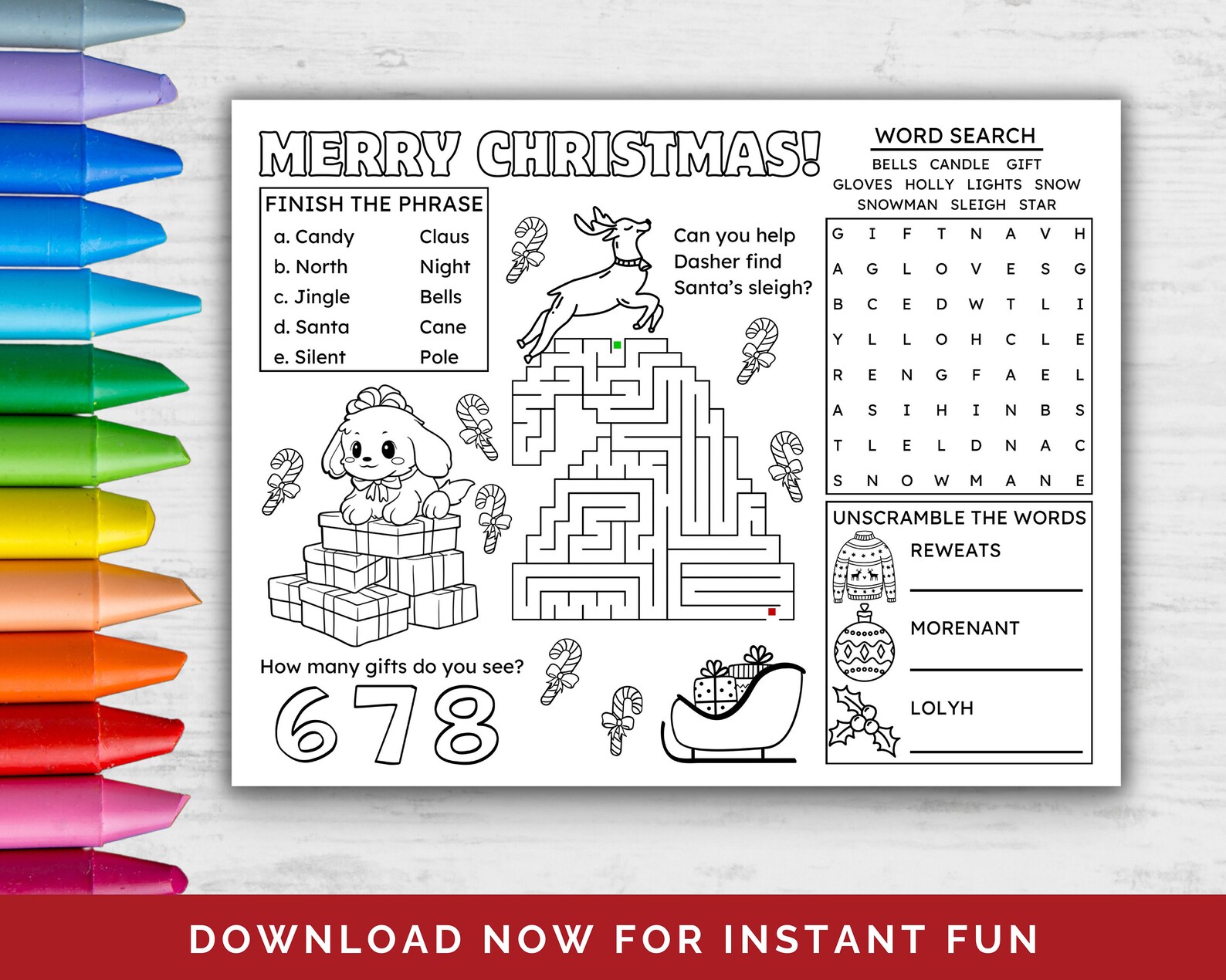 Printable Christmas Placemat for School, Home and Parties, Christmas ...