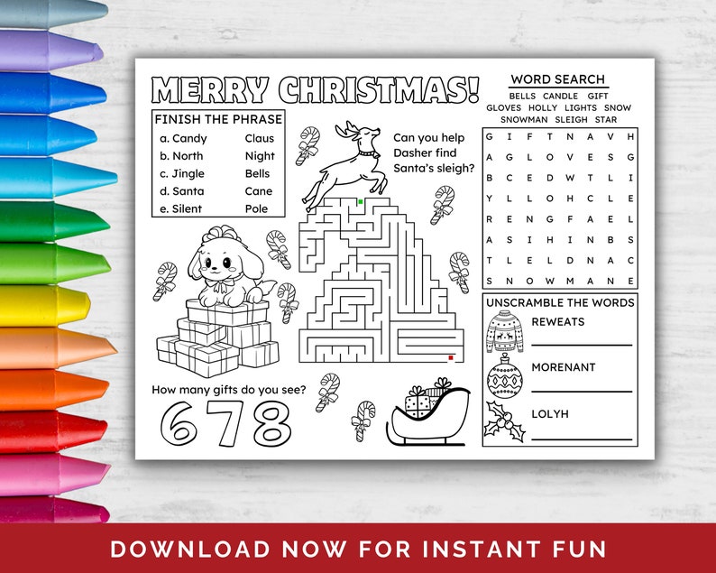 Printable Christmas Placemat for School, Home and Parties, Christmas ...