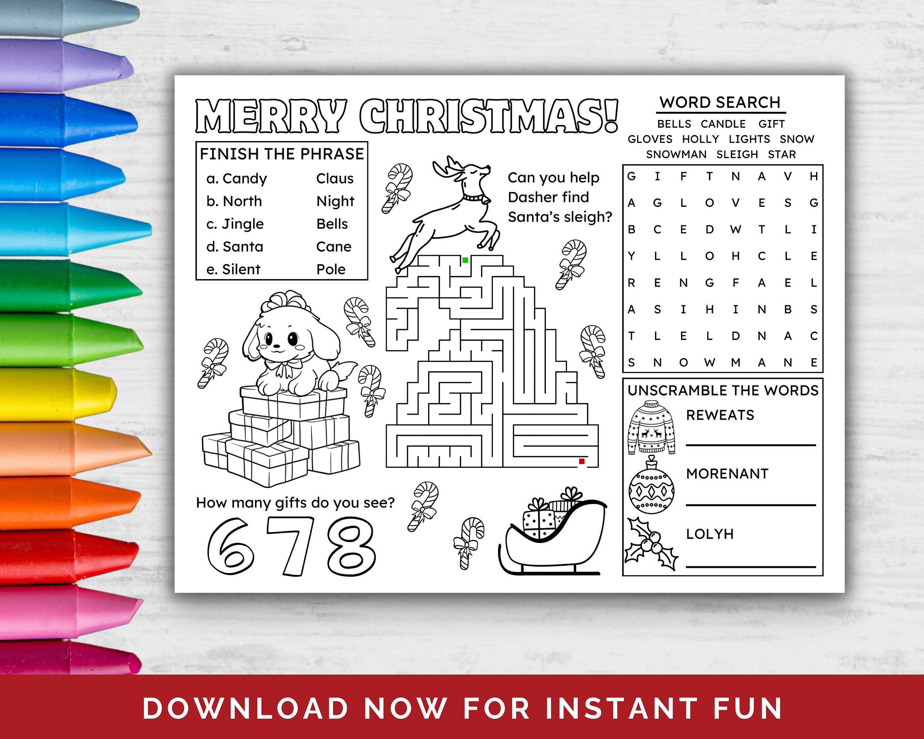 Printable Christmas Placemat for School, Home and Parties, Christmas ...