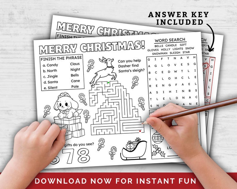 Printable Christmas Activity Placemats: Holiday Games, Puzzles ...