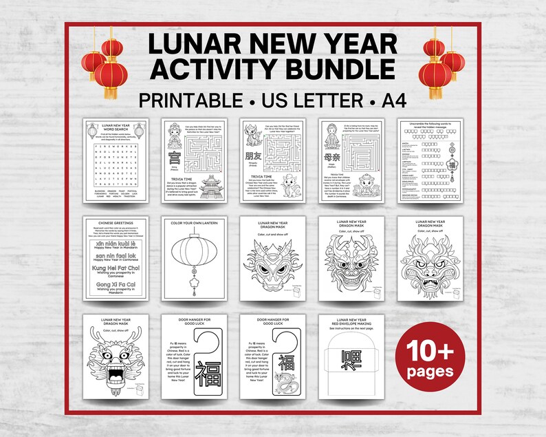 Lunar New Year Printable Activity Bundle, Chinese New Year Coloring ...