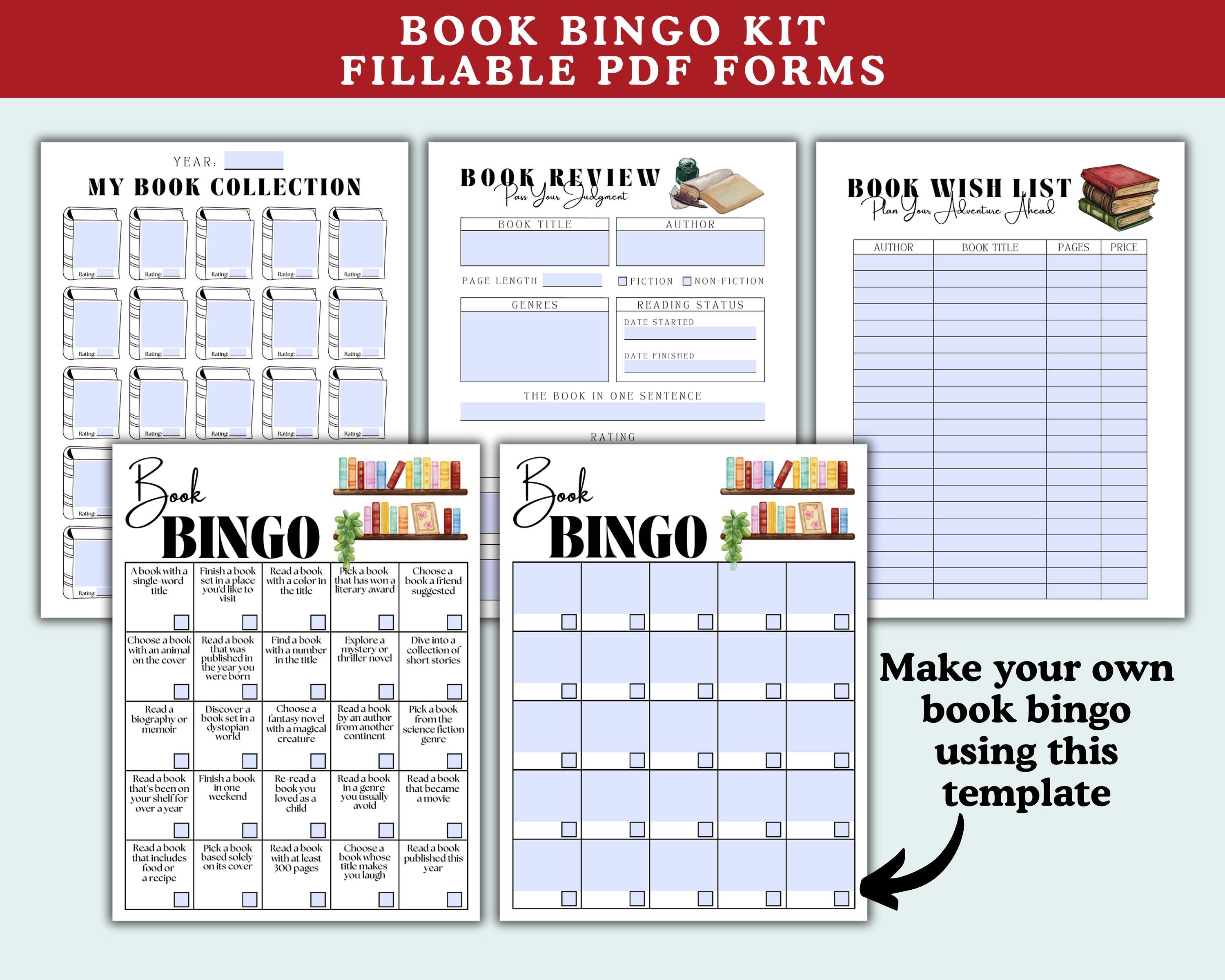 EDITABLE Book Bingo Challenge, Fillable Book Bingo Template, Printable ...