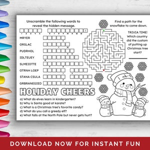 Printable Christmas Placemat for School, Home and Parties, Christmas ...