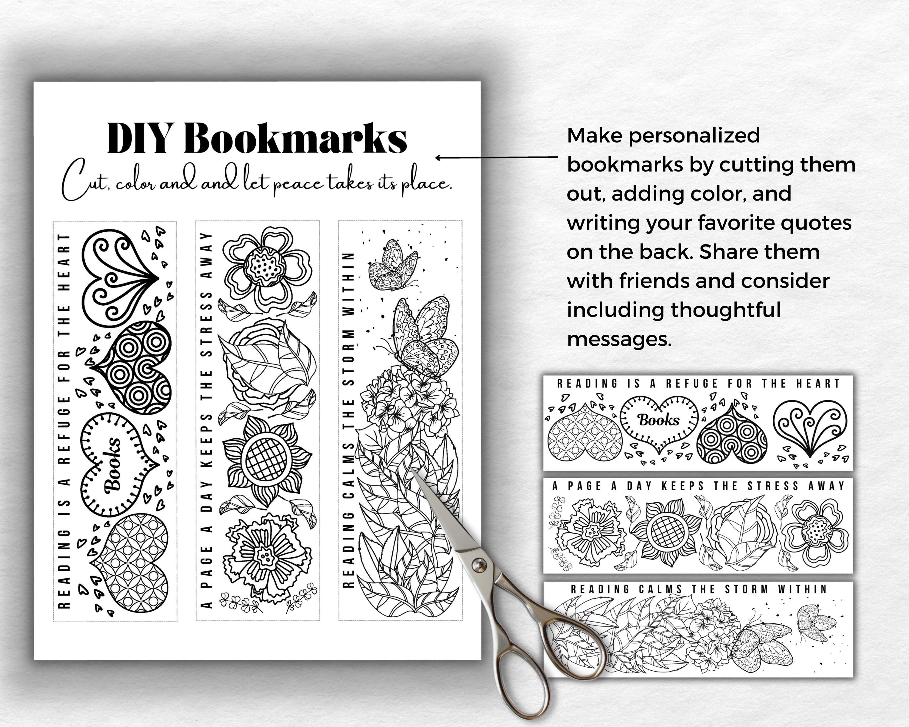Color Your Own Bookmark, Printable Coloring Bookmarks for Adults, DIY ...