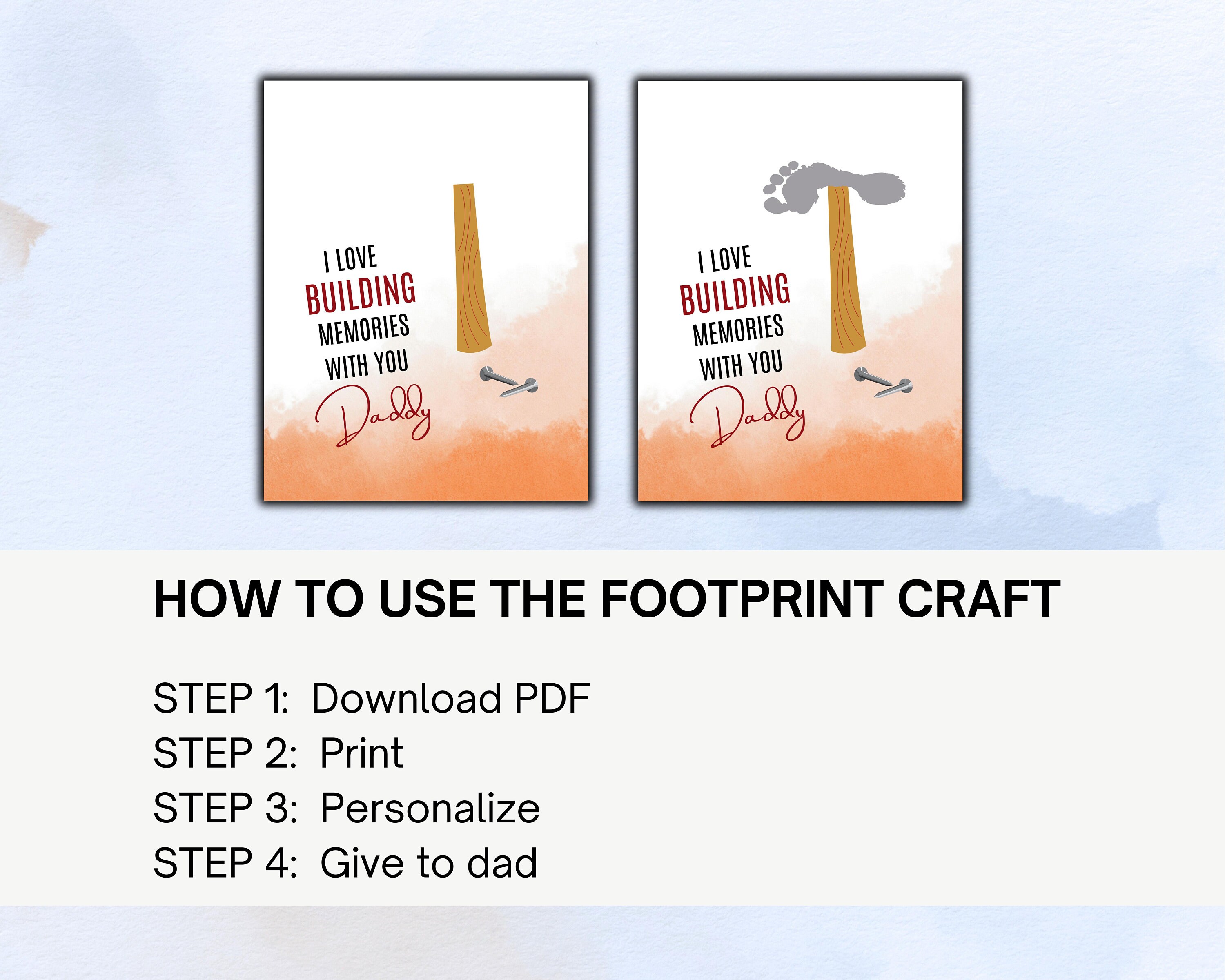 Hammer Footprint Art, Fathers Day Footprint, Printable Fathers Day Gift ...