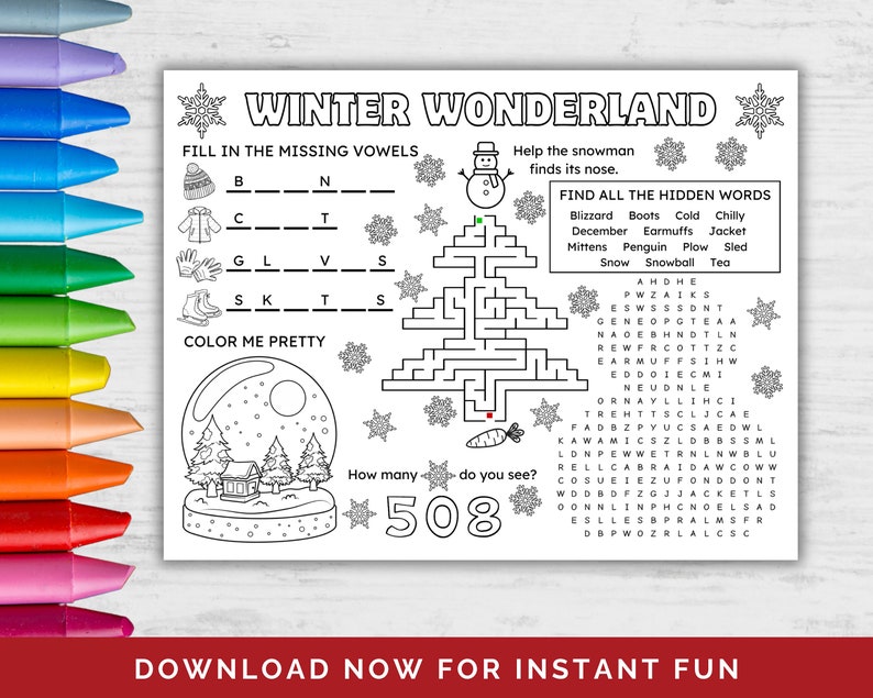 Printable Christmas Placemat for School, Home and Parties, Christmas ...