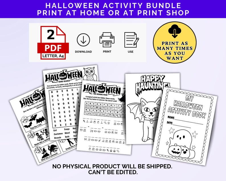 Printable Kids Halloween Activity Bundle, Kids Coloring Pages, Word ...