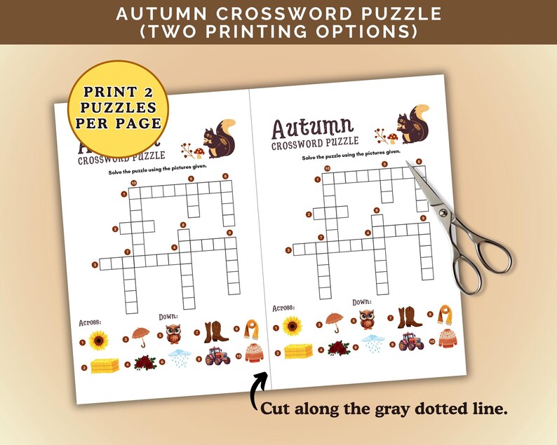 Autumn Crossword Puzzle With Picture Clues | Printable Fall Literacy ...