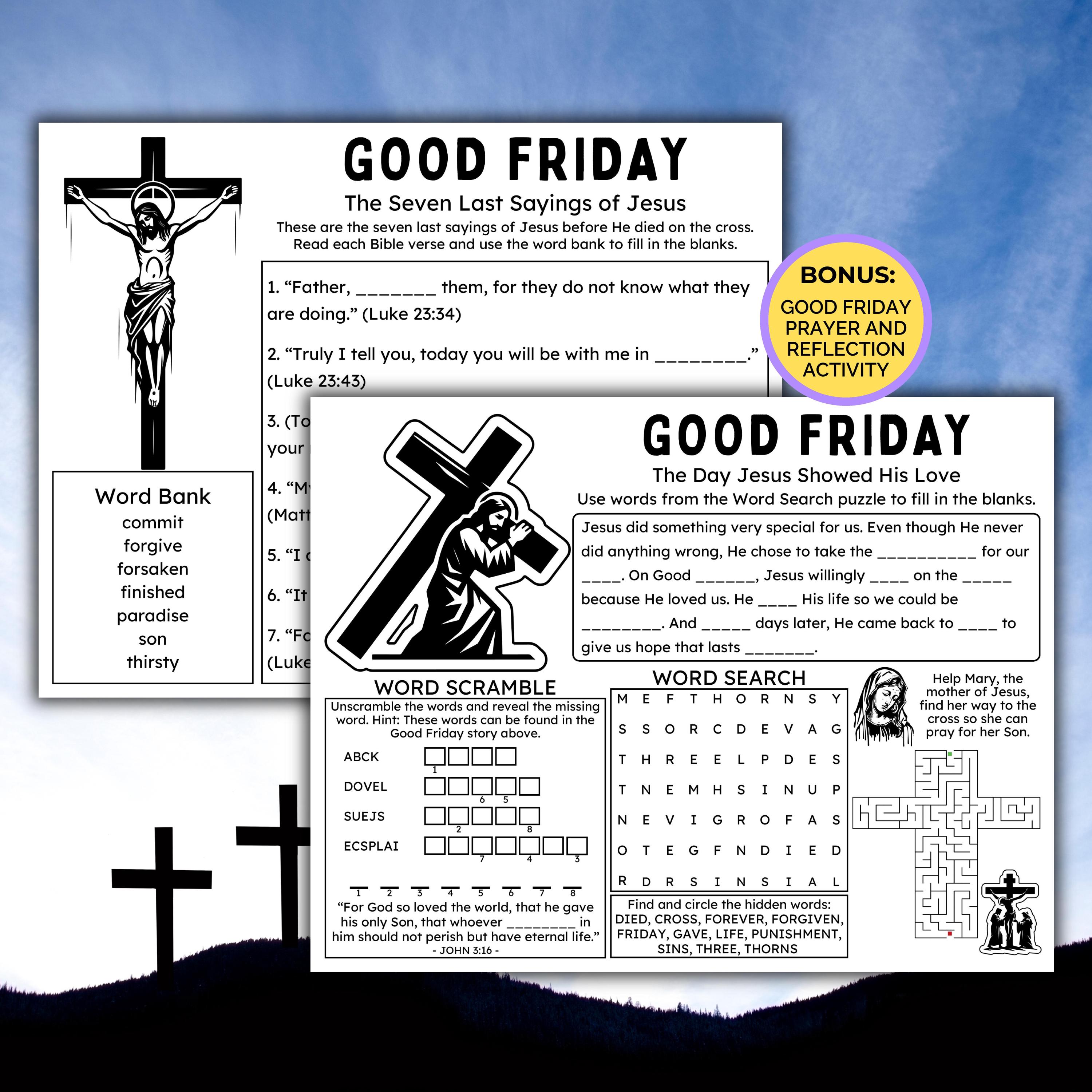 Good Friday Activity Placemat for Kids, Printable Holy Week Lent ...