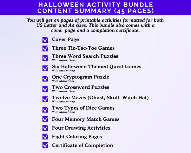 Printable Kids Halloween Activity Bundle, Kids Coloring Pages, Word ...