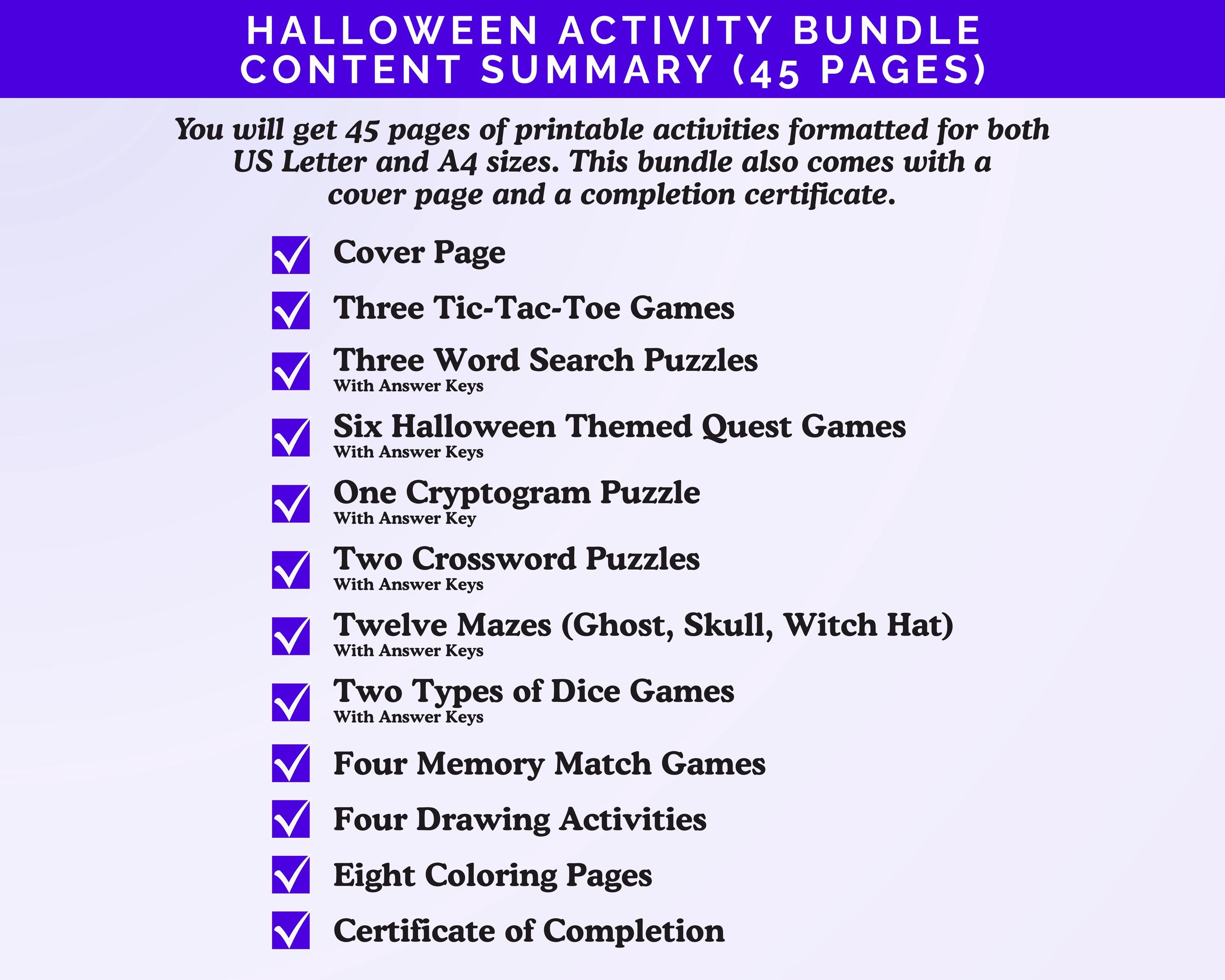 Printable Kids Halloween Activity Bundle, Kids Coloring Pages, Word ...