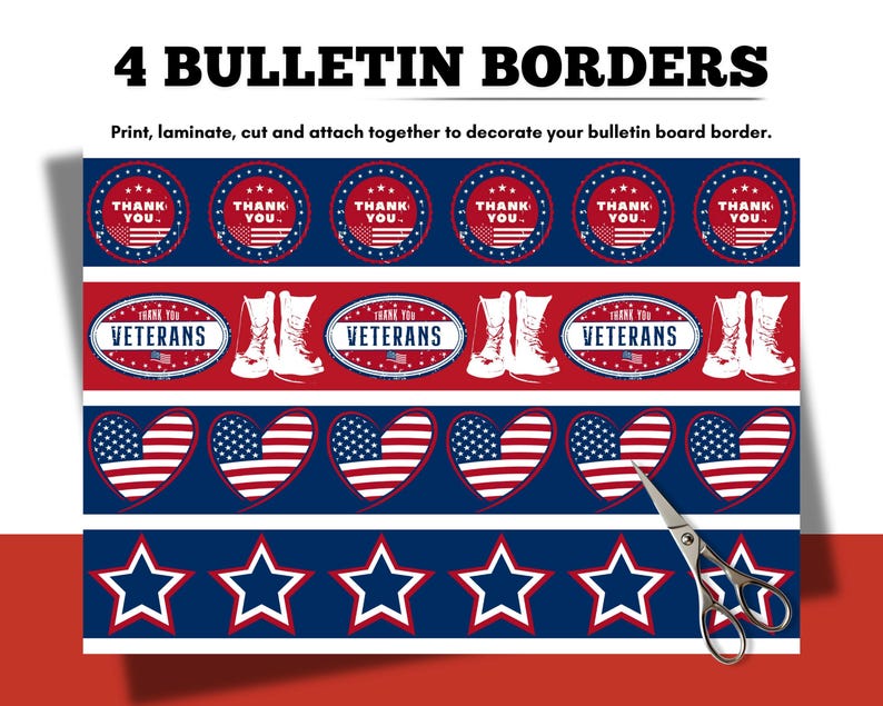 Printable Veterans Day Bulletin Board Kit, DIY Patriotic Bulletin Board ...