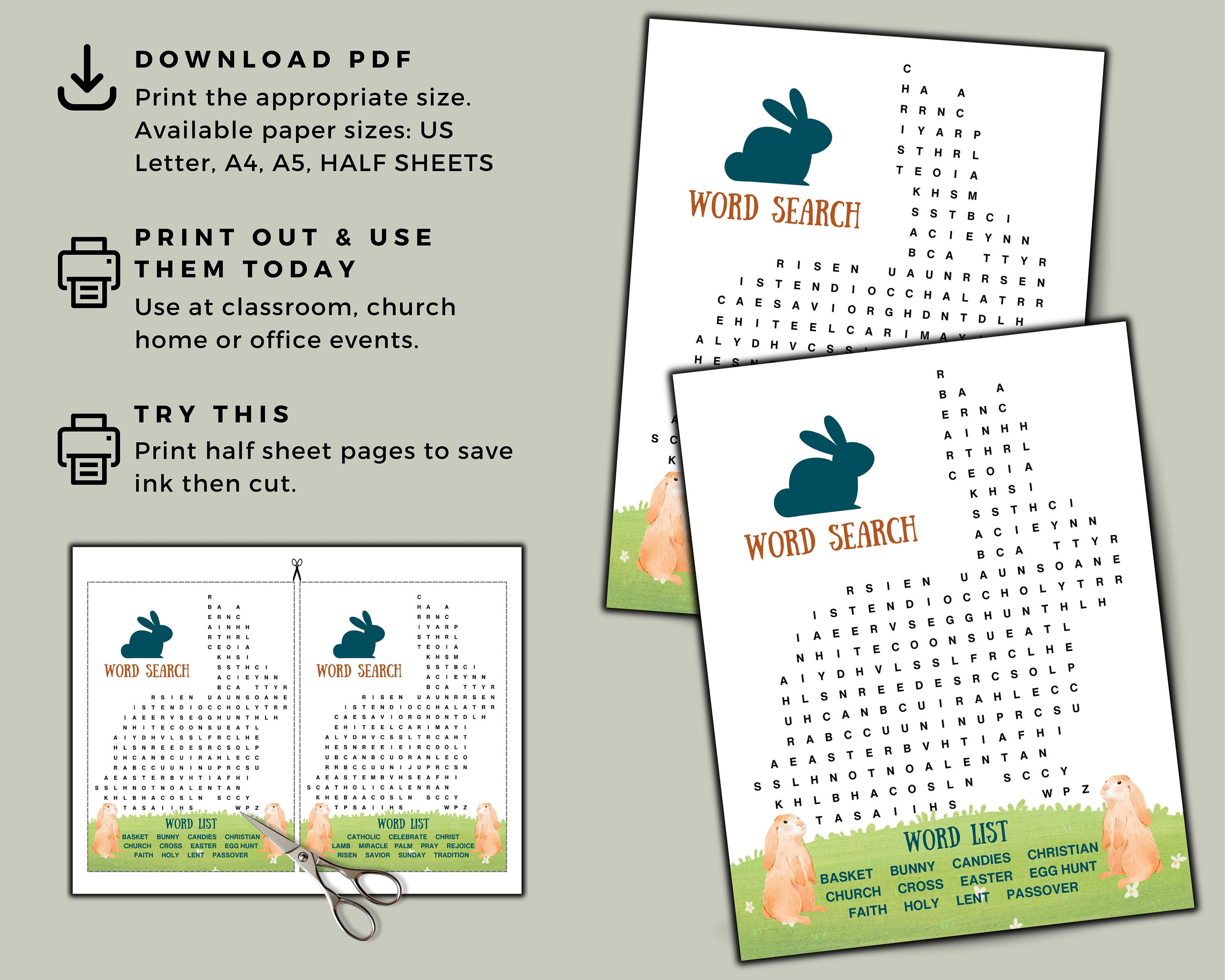 Printable Easter Word Search for Kids and Adults, Downloadable Easter ...