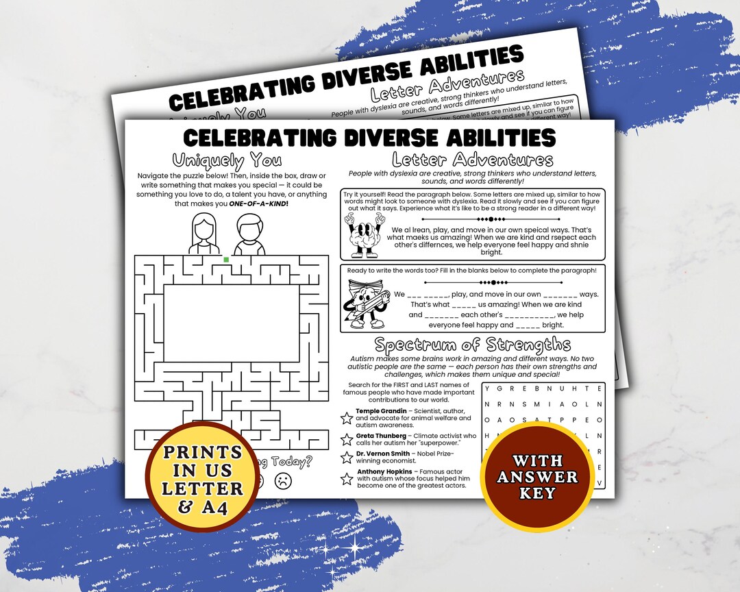 Printable Neurodiversity Activity Placemat | Autism and Dyslexia ...