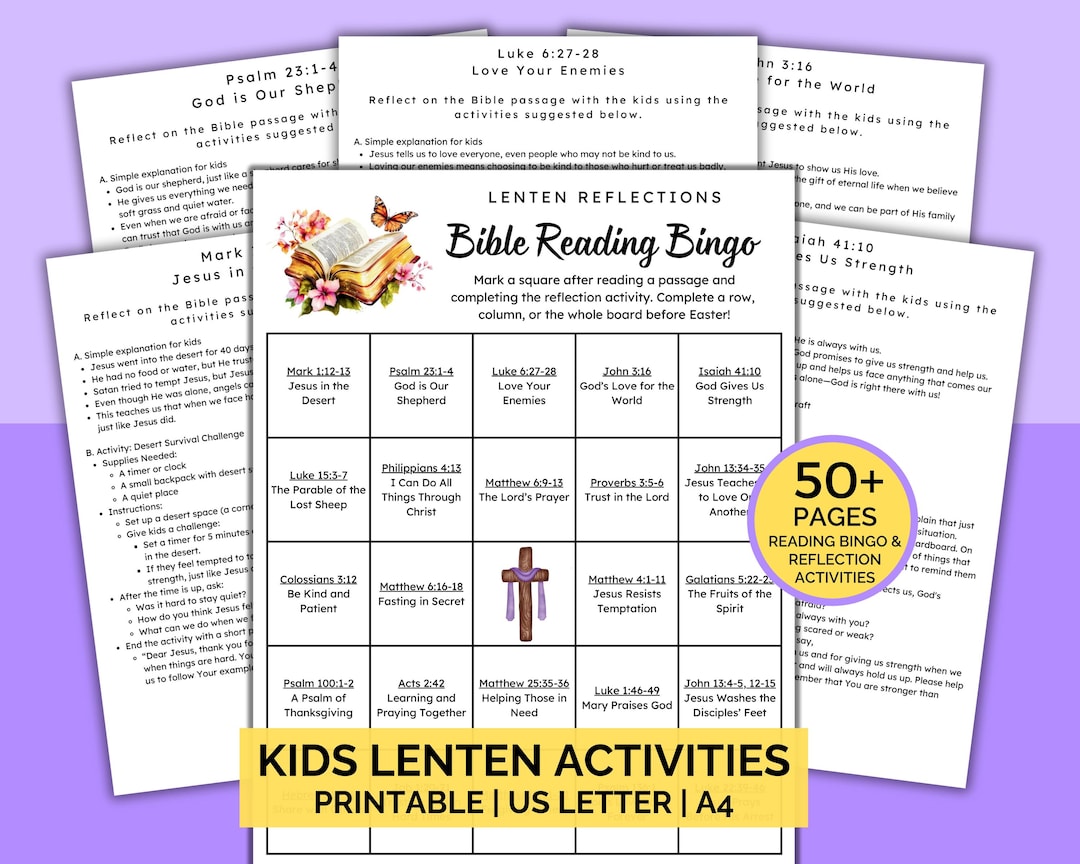 Faith-based Lenten Reading Bingo Printable, Sunday School Bible Verse ...