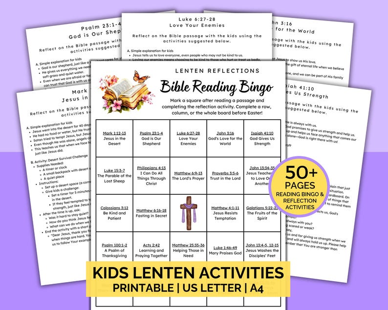 Faith-based Lenten Reading Bingo Printable, Sunday School Bible Verse ...