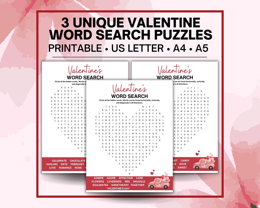 Valentine's Day Word Search for Classroom and Adult Parties, Printable ...