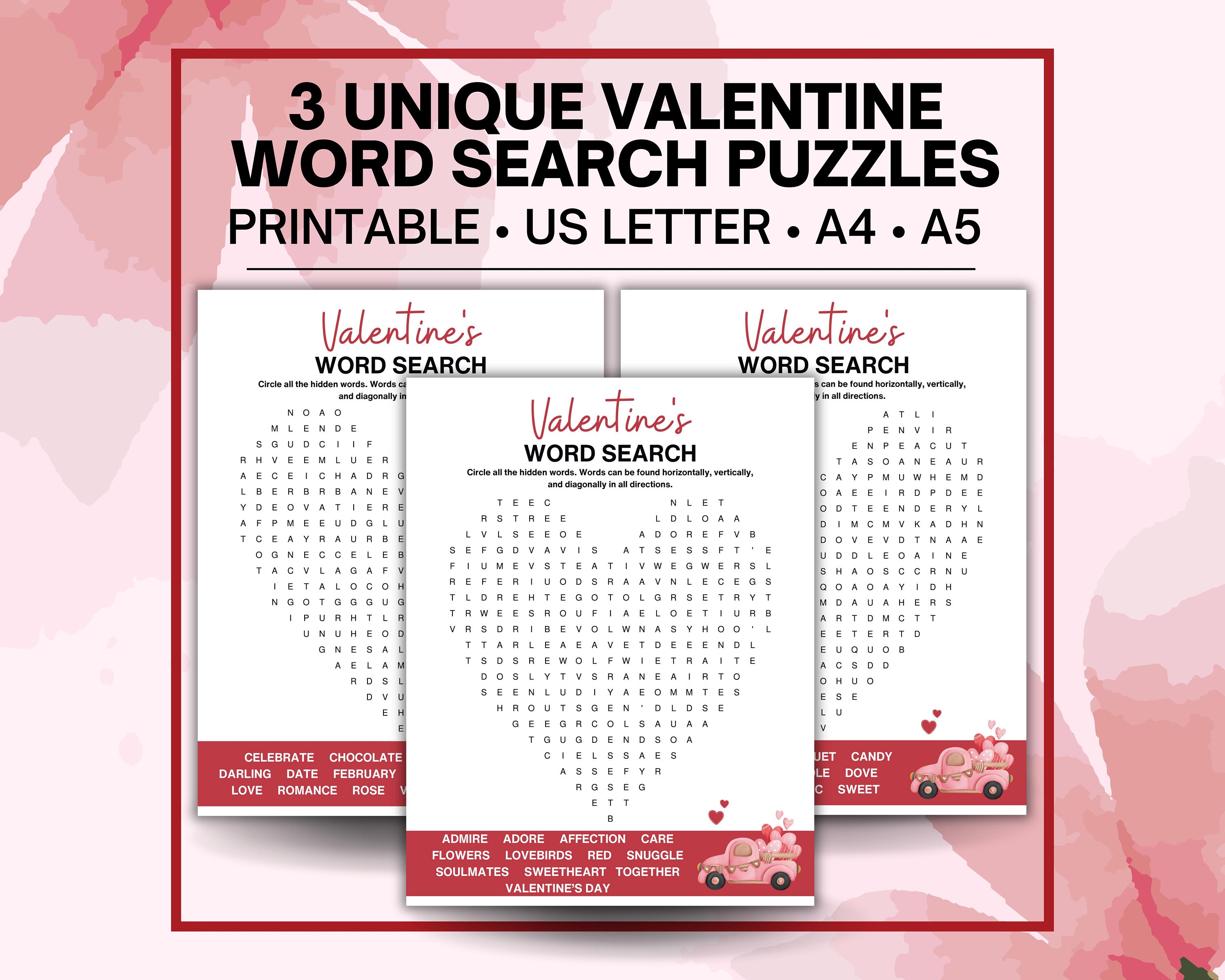 Valentine's Day Word Search for Classroom and Adult Parties, Printable ...