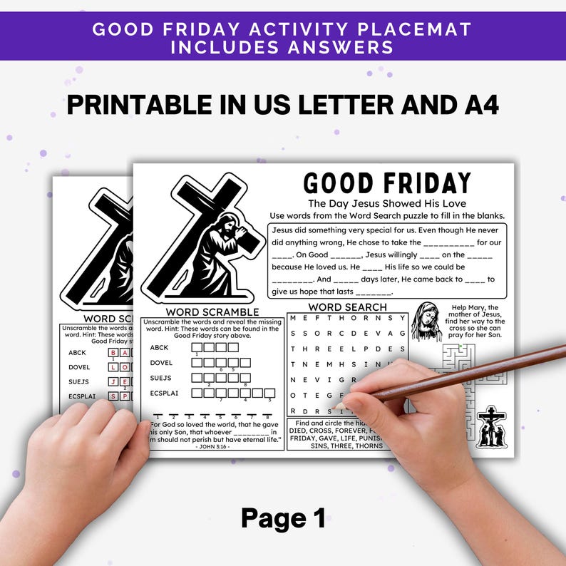 Good Friday Activity Placemat for Kids, Printable Holy Week Lent ...