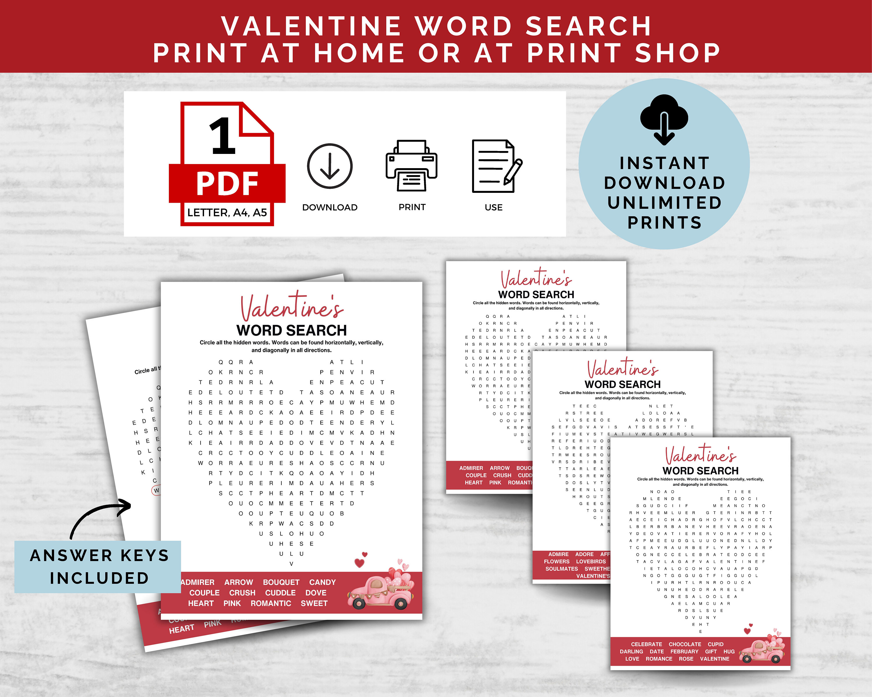 Valentine's Day Word Search for Classroom and Adult Parties, Printable ...