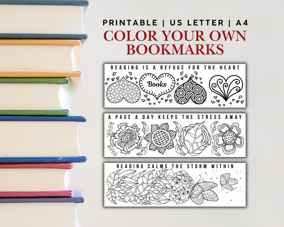 Color Your Own Bookmark, Printable Coloring Bookmarks for Adults, DIY ...