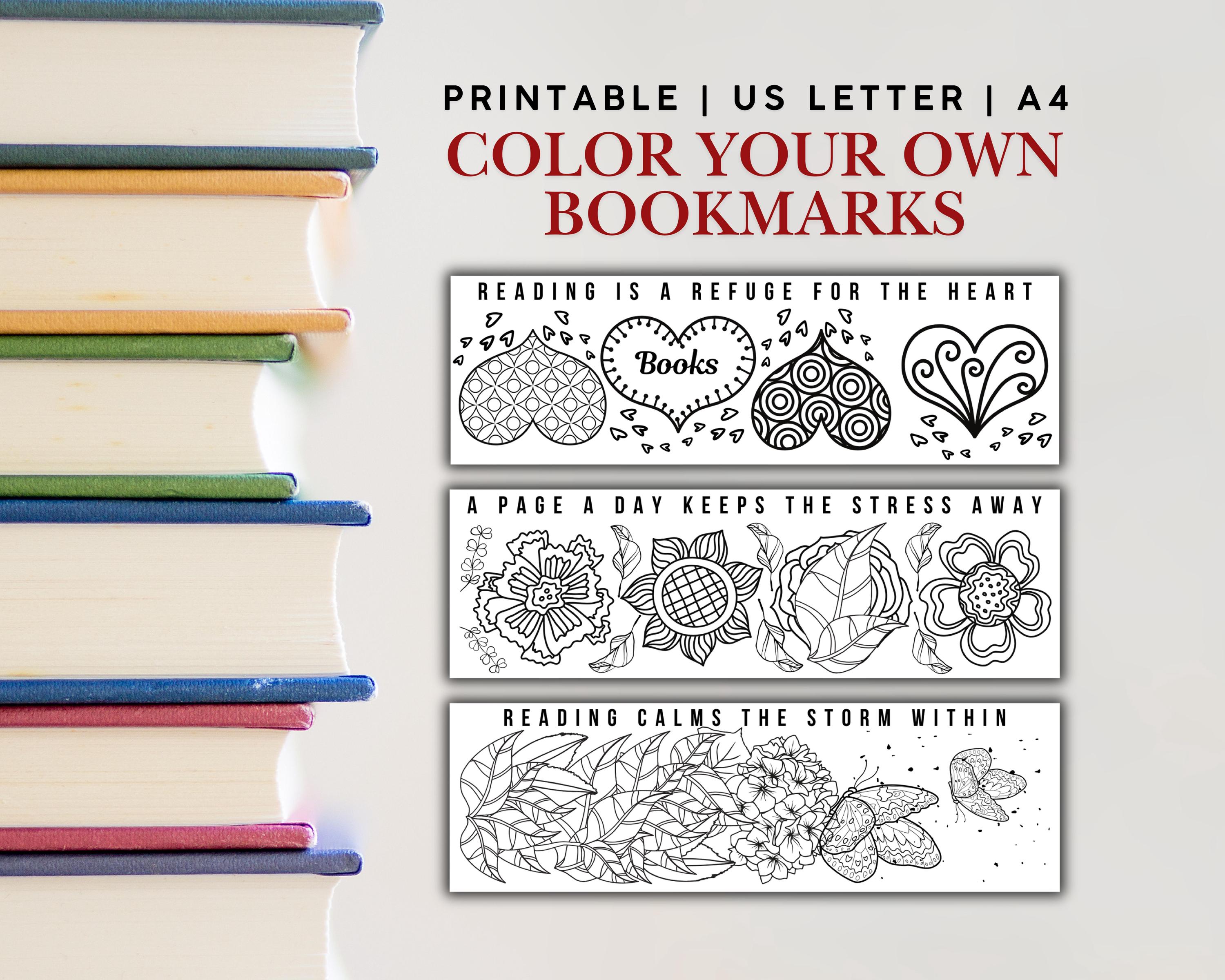Color Your Own Bookmark, Printable Coloring Bookmarks for Adults, DIY ...
