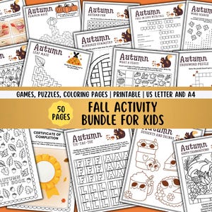 50 Fall Activity Sheets for Kids, Printable Activity Bundle, Fall ...