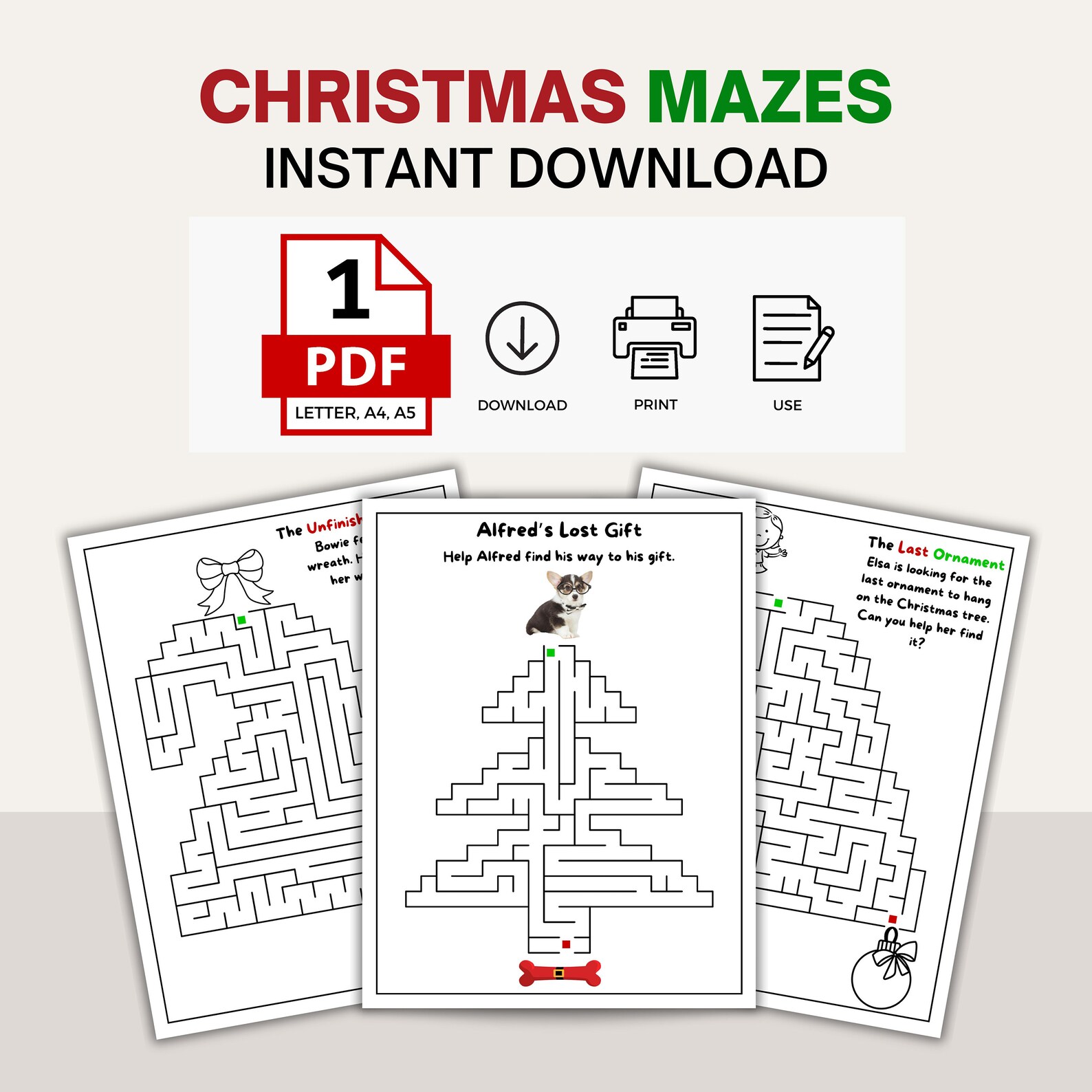 Printable Christmas Maze Bundle, Christmas Activity, Mazes for Kids ...