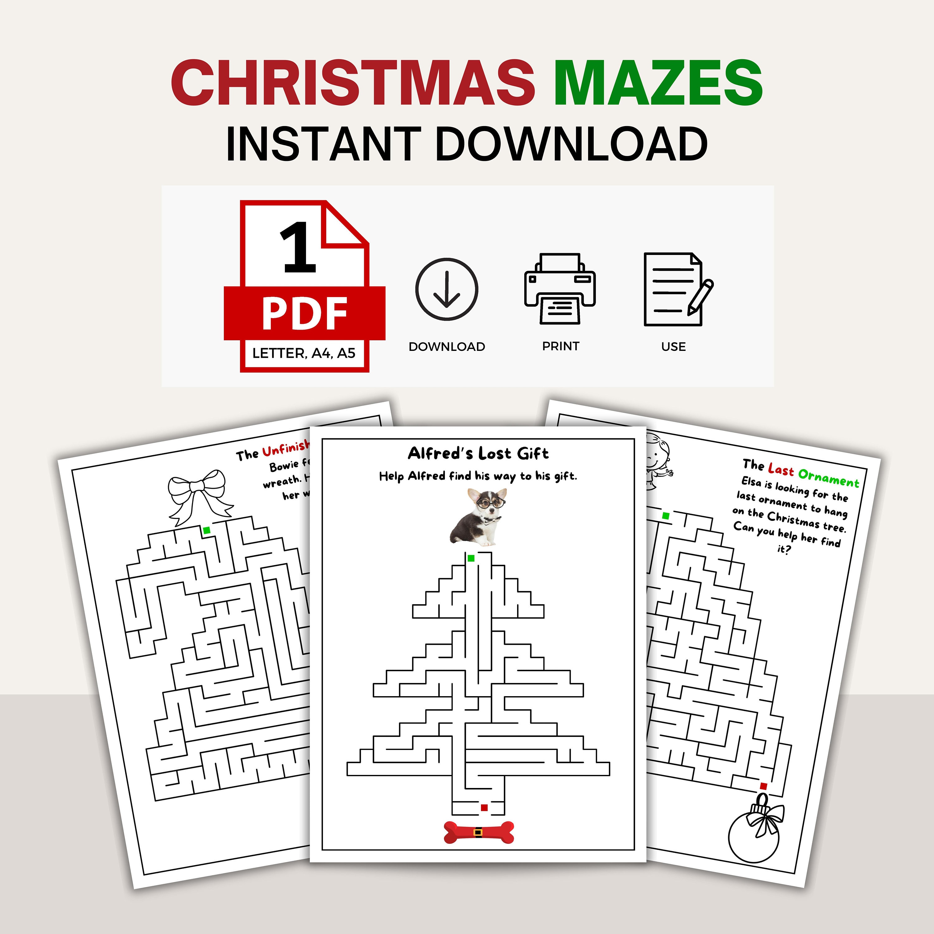 Printable Christmas Maze Bundle, Christmas Activity, Mazes for Kids ...