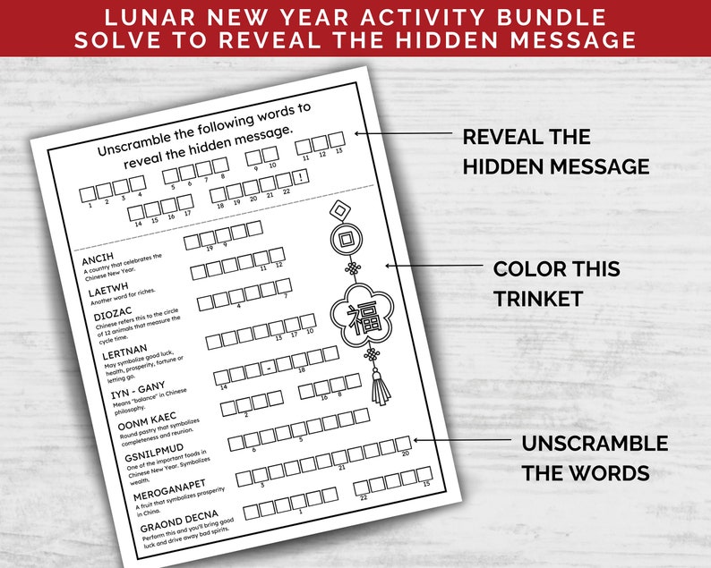 Lunar New Year Printable Activity Bundle, Chinese New Year Coloring ...
