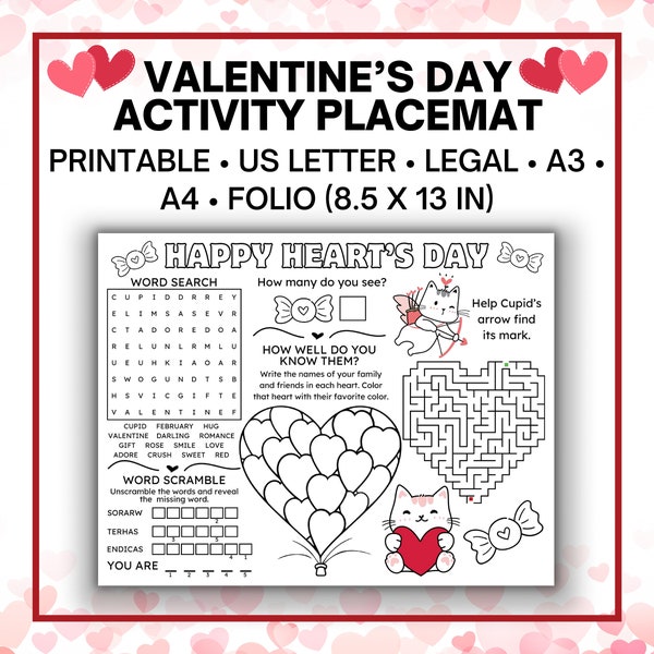 Valentines Activity Placemat - Etsy