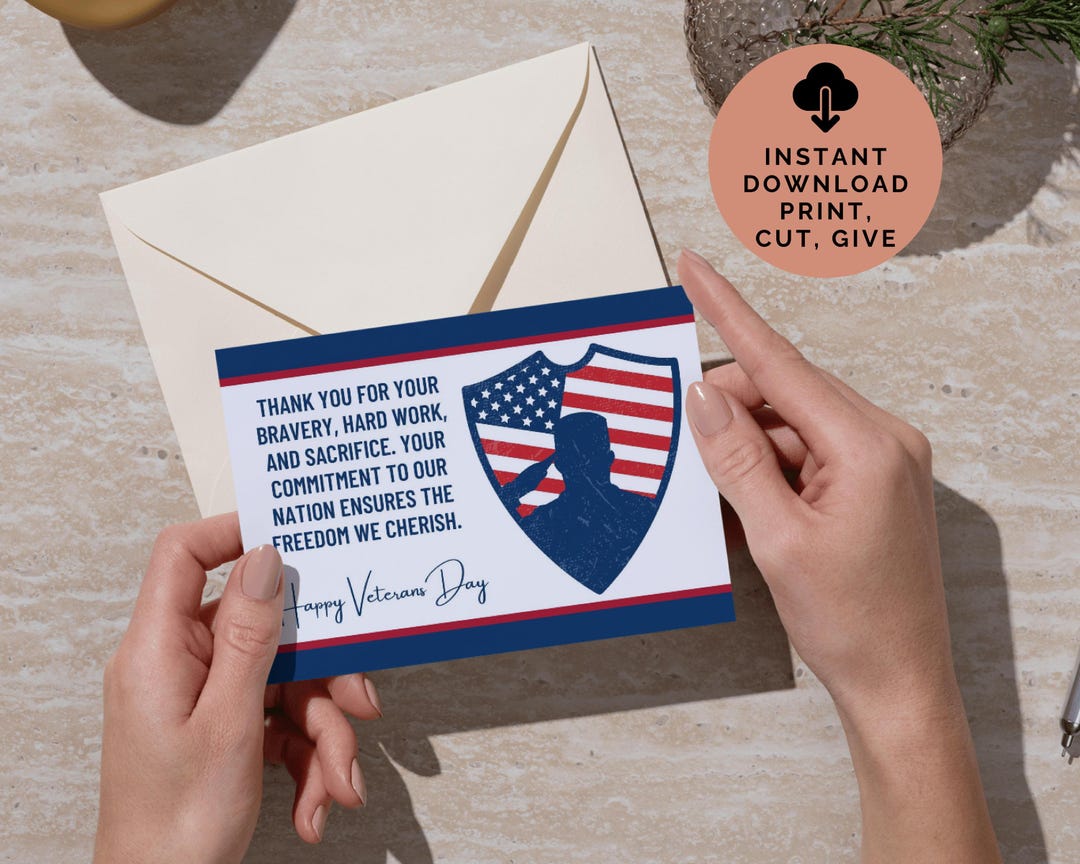 Happy Veterans Day Cards Printable, DIY Patriotic Veterans Day Postcard ...