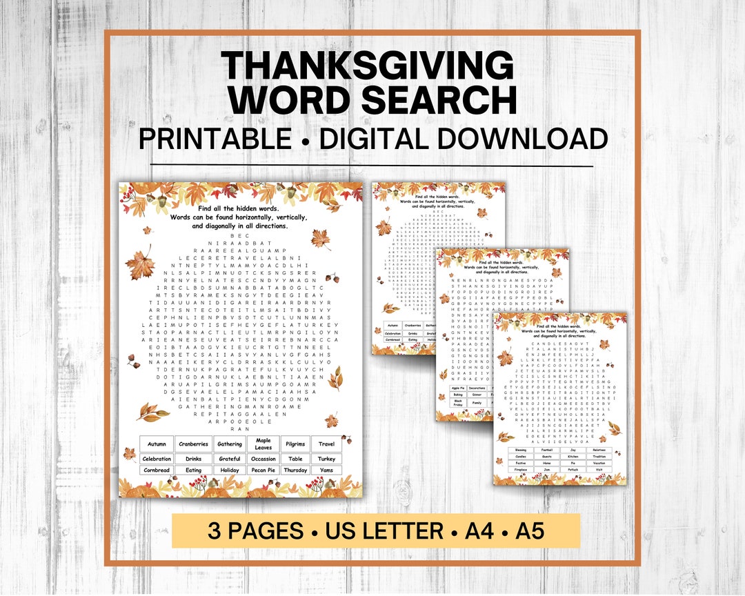 Thanksgiving Word Search Thanksgiving Game Thanksgiving Fun - Etsy