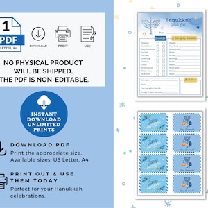 Printable Hanukkah Wish List for Family and Coworkers, Chanukah Gift ...