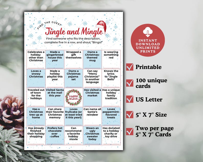 Find the Guest Bingo Christmas Printable, Icebreaker Game Jingle and ...