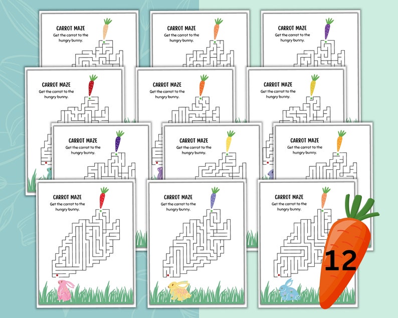 Easter Mazes for Kids: Bunny, Egg & Carrot Puzzles (printable Activity ...